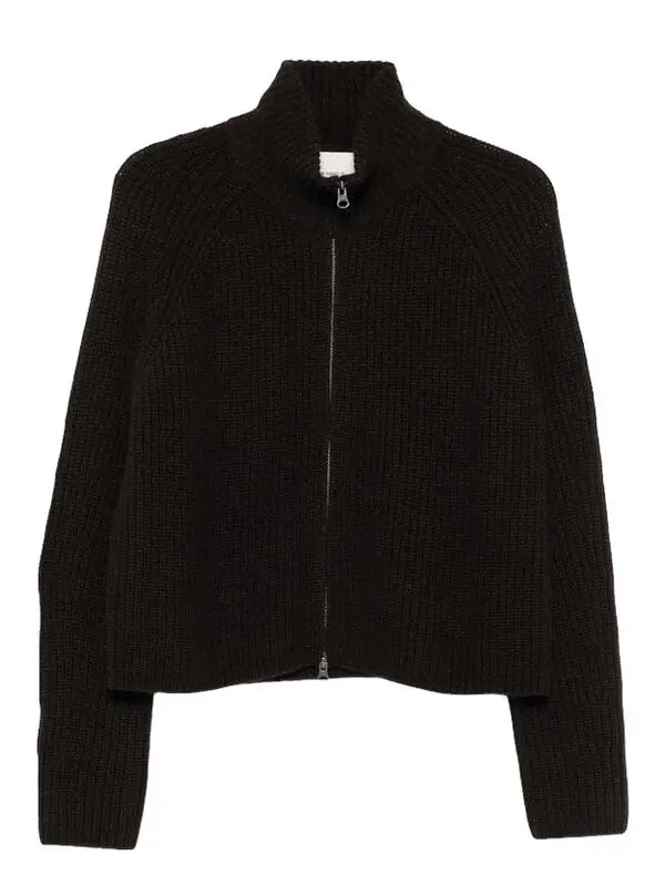 LISA YANG Cashmere Zip-up Ribbed Knit Cardigan - Black