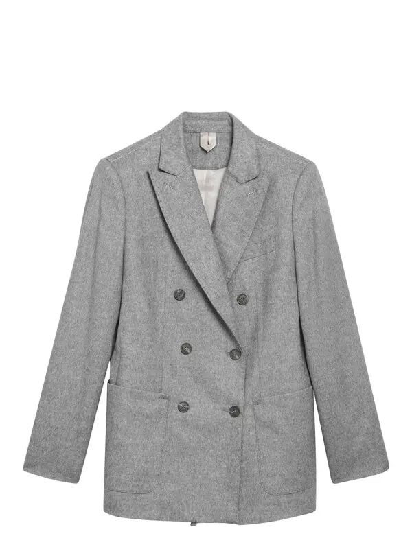 Max Mara Double-breasted Blazer In Grey Silk And Cashmere - Gray