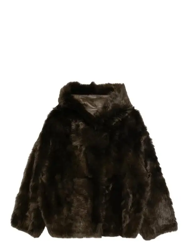 YVES SALOMON Hooded Lamb Fur Shearling Jacket - Brown