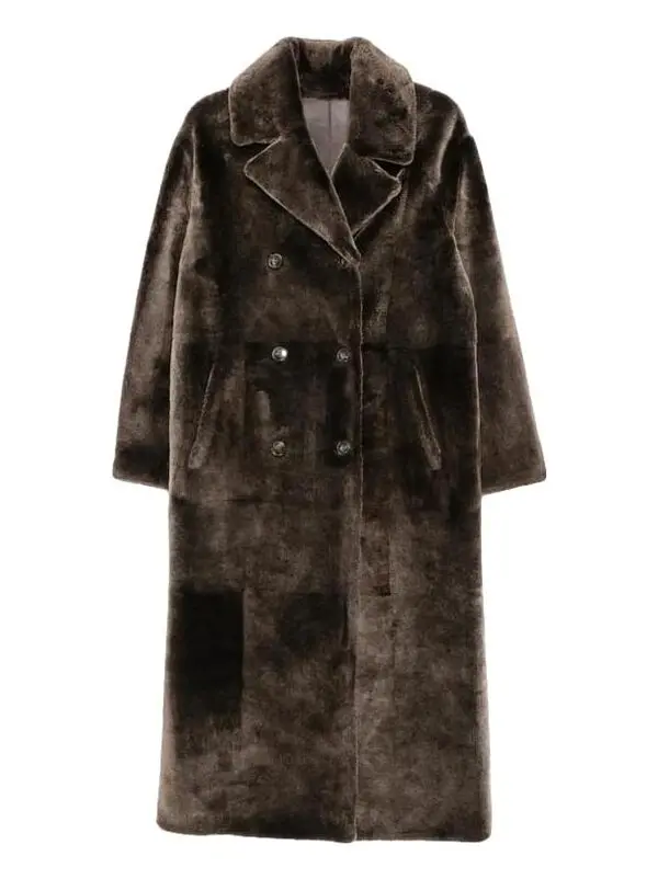 YVES SALOMON Shearling Double-breasted Coat - Brown