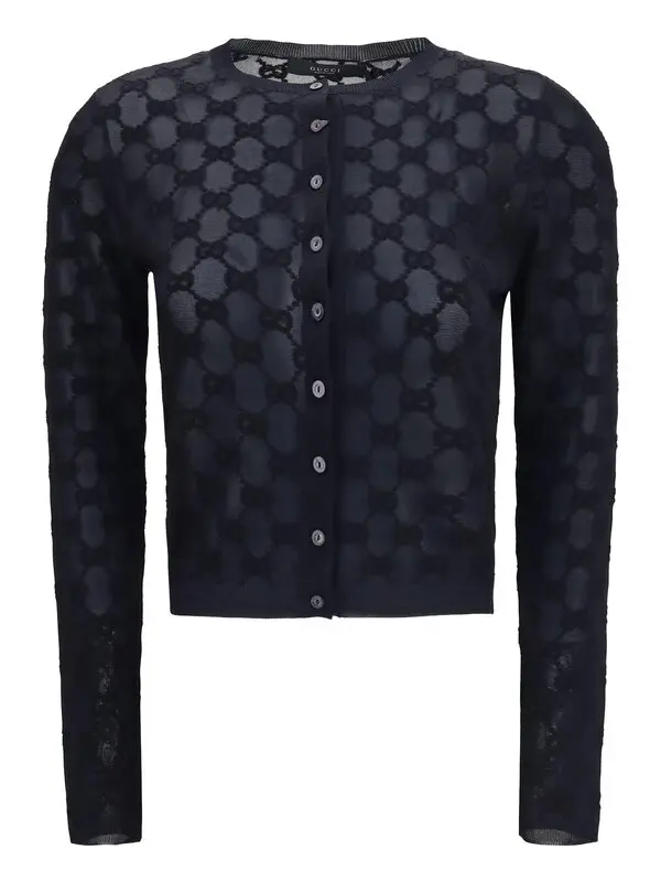 Gucci Gg All-over Viscose Crepe Cardigan - Black
