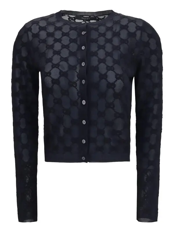 Gucci Gg All-over Viscose Crepe Cardigan - Black