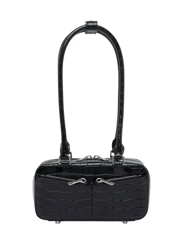 SELF-PORTRAIT Croc Leather Mini Shoulder Bag - Black