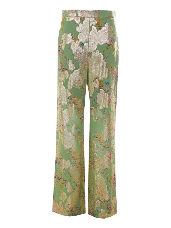 Valentino Garavani Apres L'hiver Ramage Silk Trousers - Green