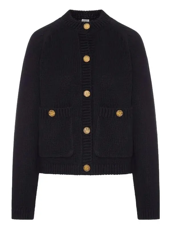 TOTEME Organic Cotton Ribbed Knit Cardigan - Black