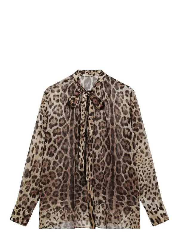 Dolce & Gabbana Silk Georgette Leopard-print Shirt - Brown