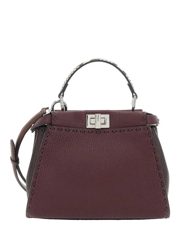 Fendi Bordeaux Peekaboo Tote Bag With Snakeskin Handle And Turn Lock Closure On Both Sides In Hammered Leather For - Multicolor