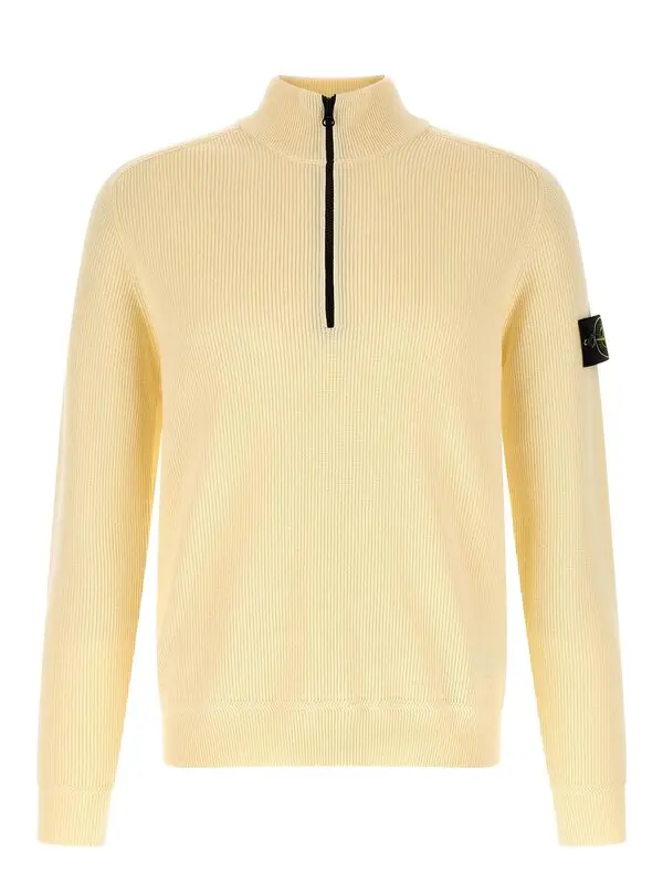 Stone Island Ribbed Cotton Half-zip Sweater - Cream