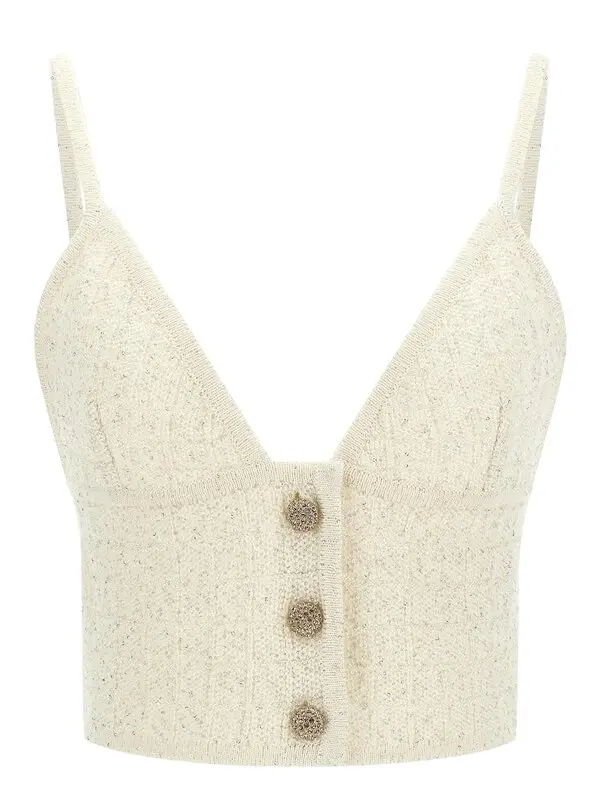 Alessandra Rich Sequin Crop Top - White