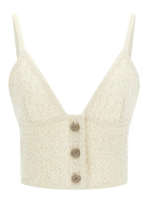 Alessandra Rich Sequin Crop Top - White