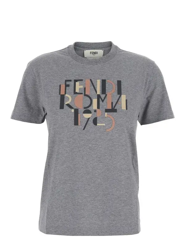 Fendi Cotton Logo Crewneck T-shirt - Gray