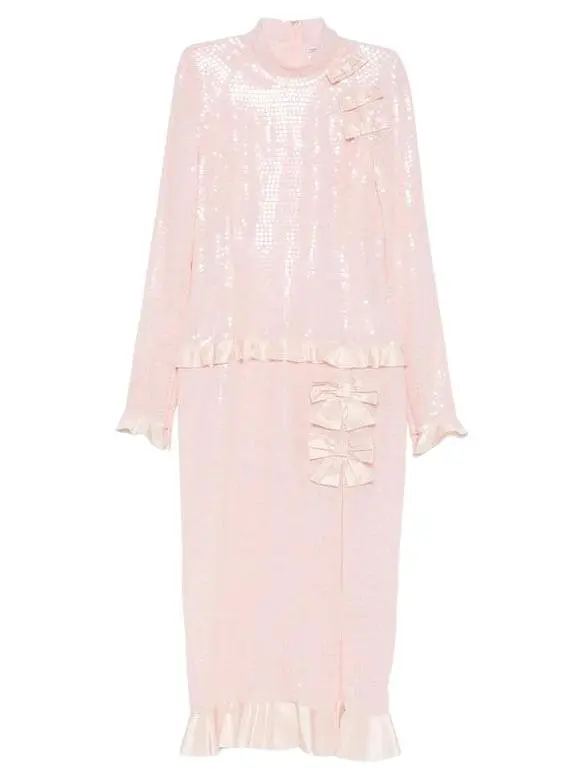 Alessandra Rich Sequin Embellished High Neck Long Sleeve Dress - Pink