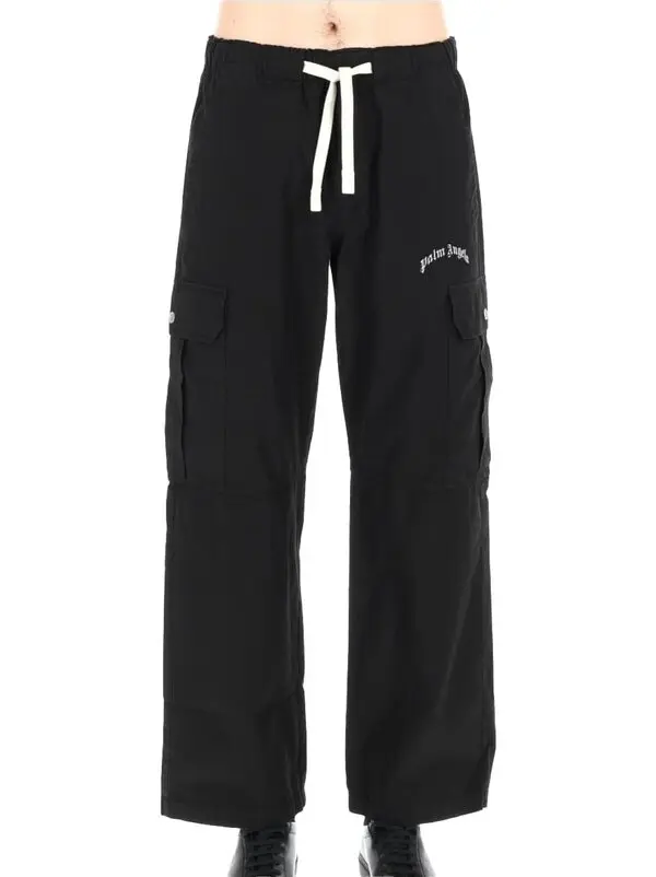 Palm Angels Pantalone Cargo Curved Logo - Black