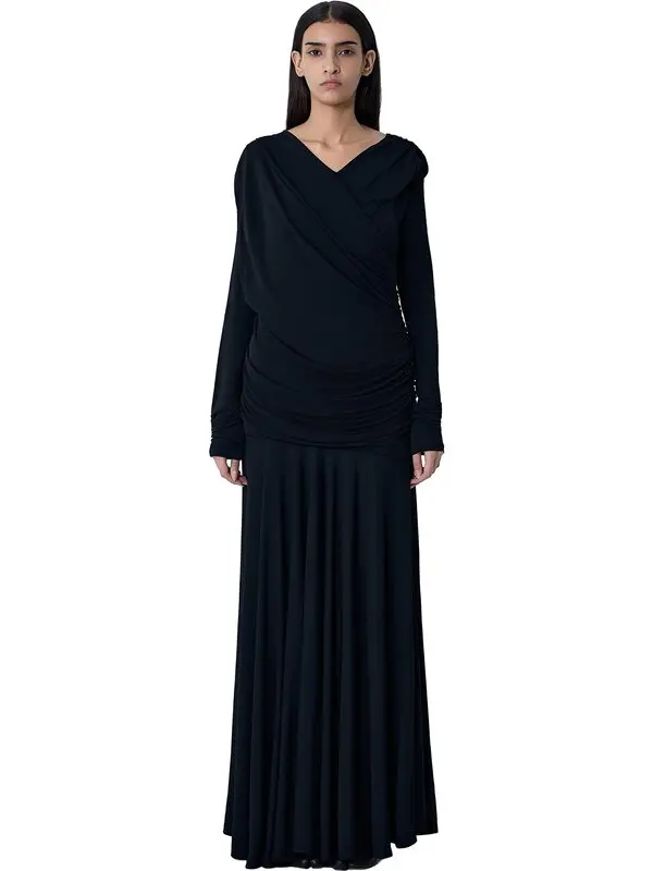 GANNI Ruched Maxi Dress - Black
