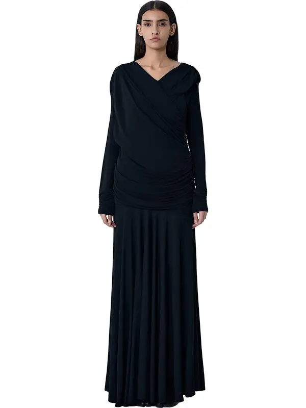 GANNI Ruched Maxi Dress - Black