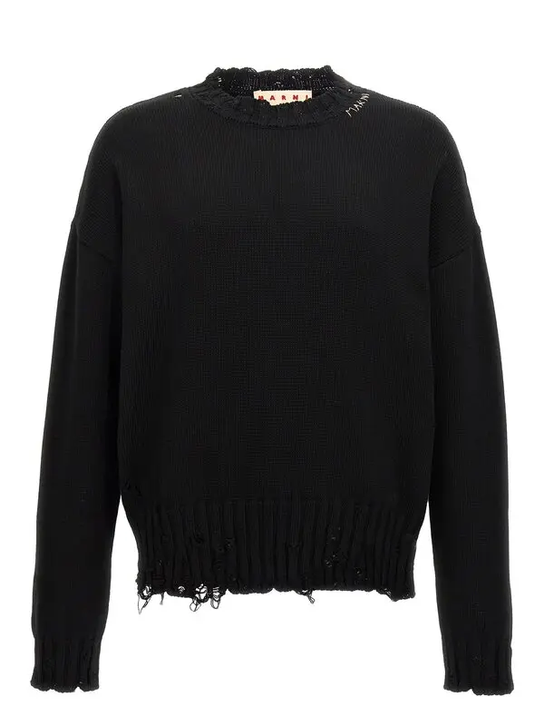 Marni Destroyed Effect Cotton Sweater - Black