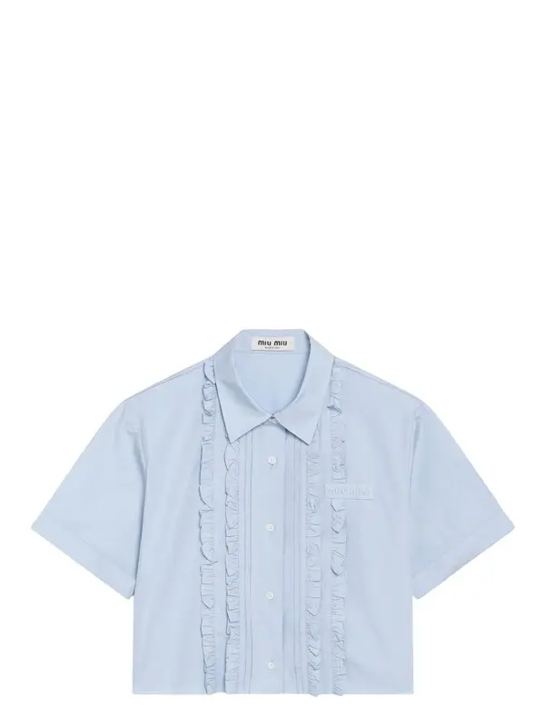Miu Miu Cropped Poplin Shirt With Ruffles - Blue