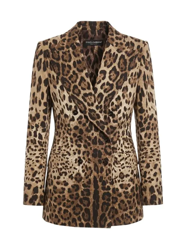 Dolce & Gabbana Leopard-print Double-breasted Wool Jacket - Brown