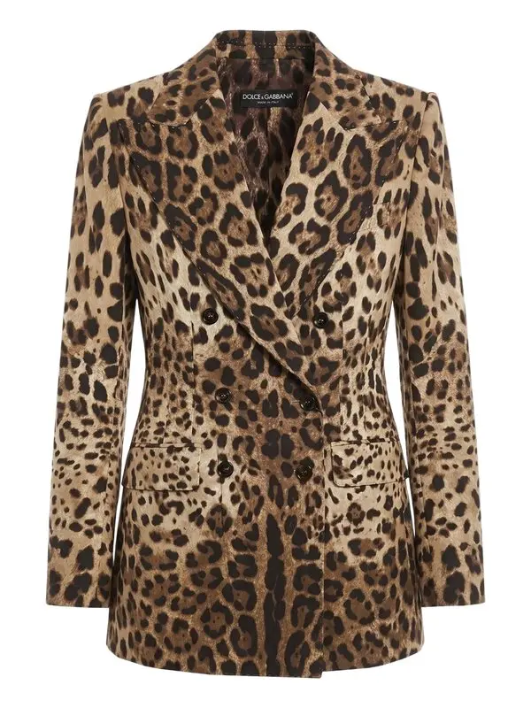 Dolce & Gabbana Leopard-print Double-breasted Wool Jacket - Brown