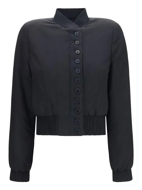 Alexander McQueen Buttoned Bomber Jacket With Visible Stitching - Black