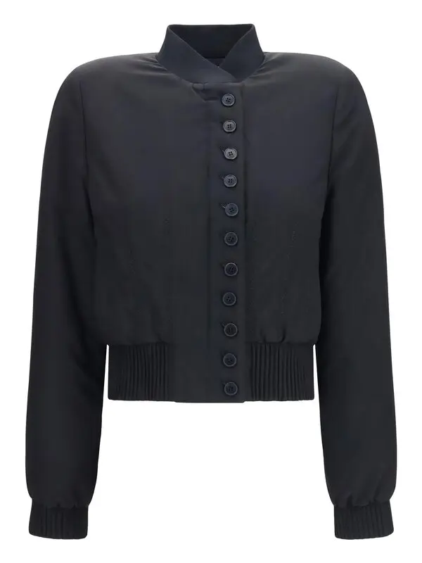 Alexander McQueen Visible Stitching Buttoned Bomber Jacket - Black