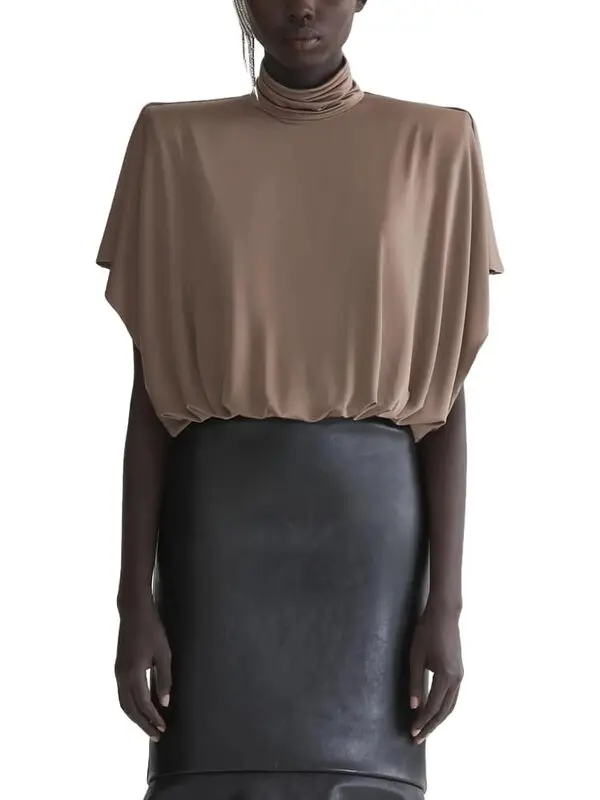 MUGLER Statement Padded Shoulder Top - Black