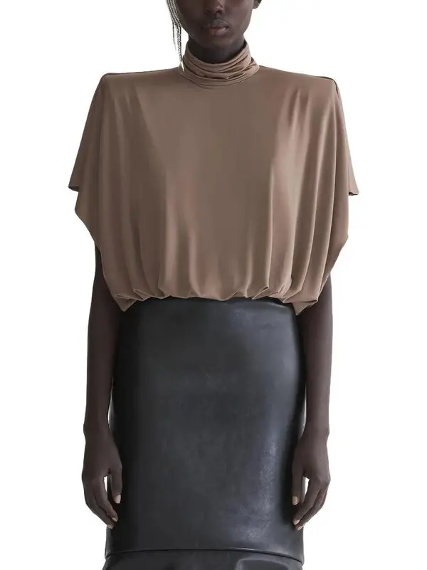 MUGLER Statement Padded Shoulder Top - Black