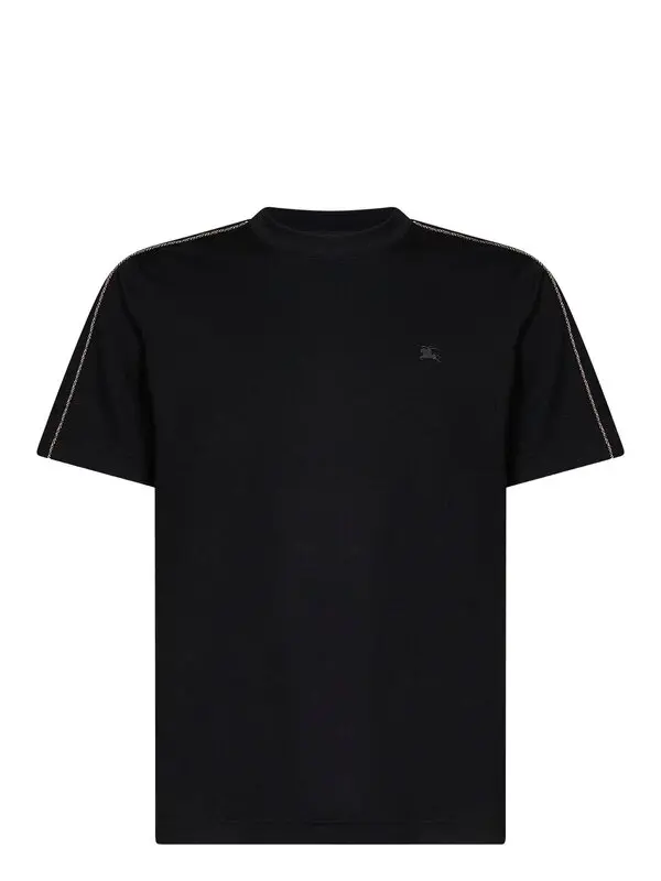 Burberry Black Cotton T-shirt With Check Trims - Multicolor