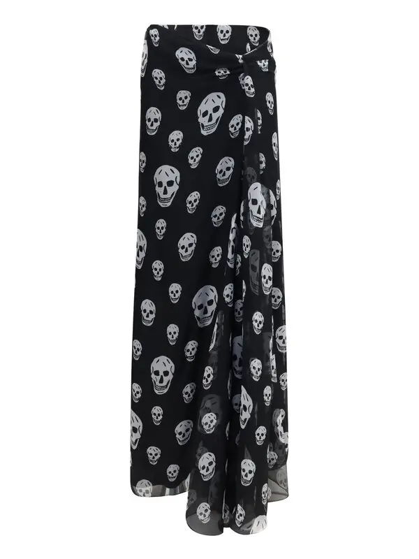 Alexander McQueen Draped Long Skull Skirt - Black