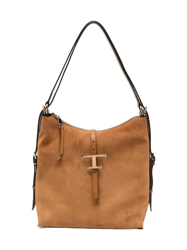 TOD'S T Timeless Suede Shoulder Bag - Brown