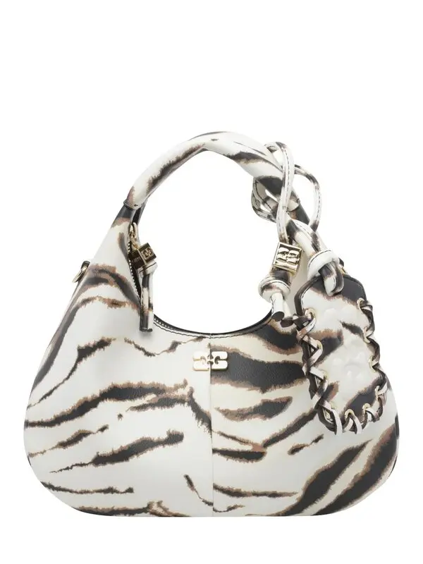 GANNI Mini Logo Zebra Hobo Bag - Cream