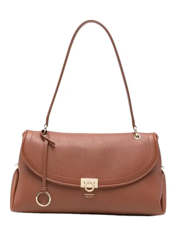 FERRAGAMO Gancini Leather Tote Bag - Brown