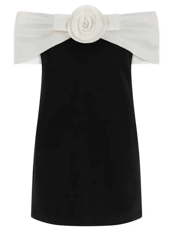 SELF-PORTRAIT Black Crêpe Flower Mini' Dress - Multicolor