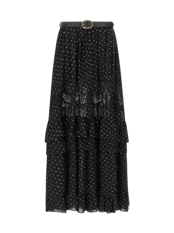 SELF-PORTRAIT And Gold Chiffon Lace Maxi' Skirt - Black