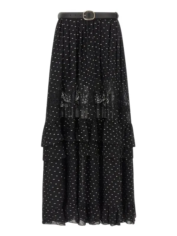 SELF-PORTRAIT Chiffon Lace Maxi Skirt - Black