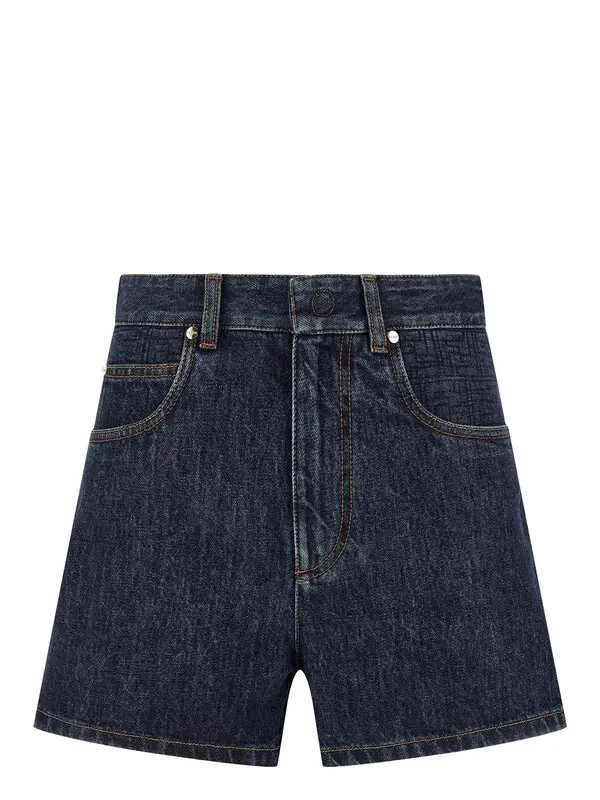 Fendi Ff Padded Denim Shorts - Blue