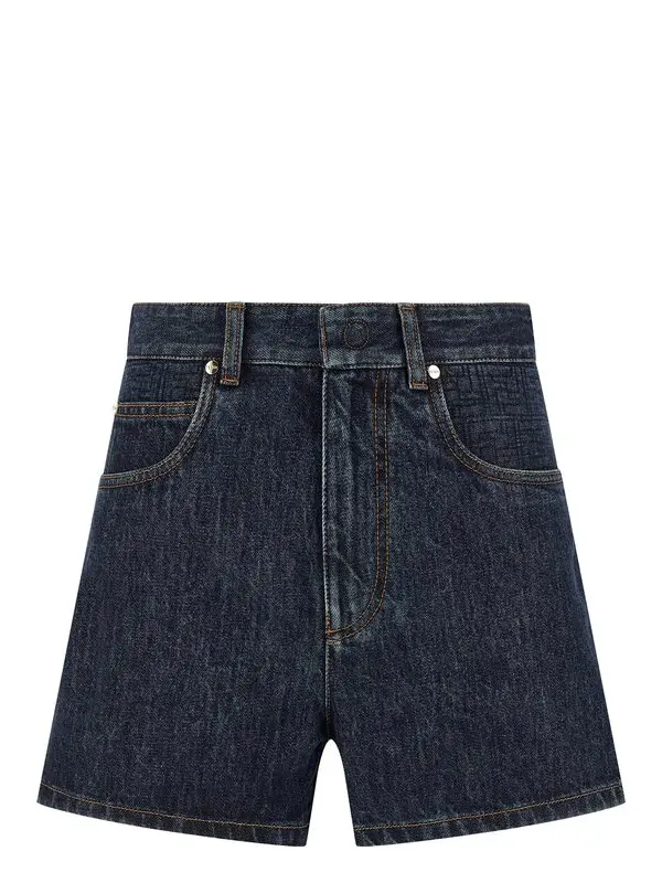 Fendi Ff Padded Denim Shorts - Blue