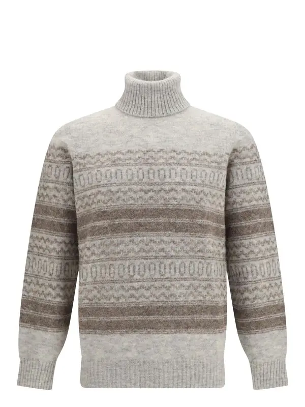 Brunello Cucinelli Fair Isle Knit Turtleneck Sweater - Gray