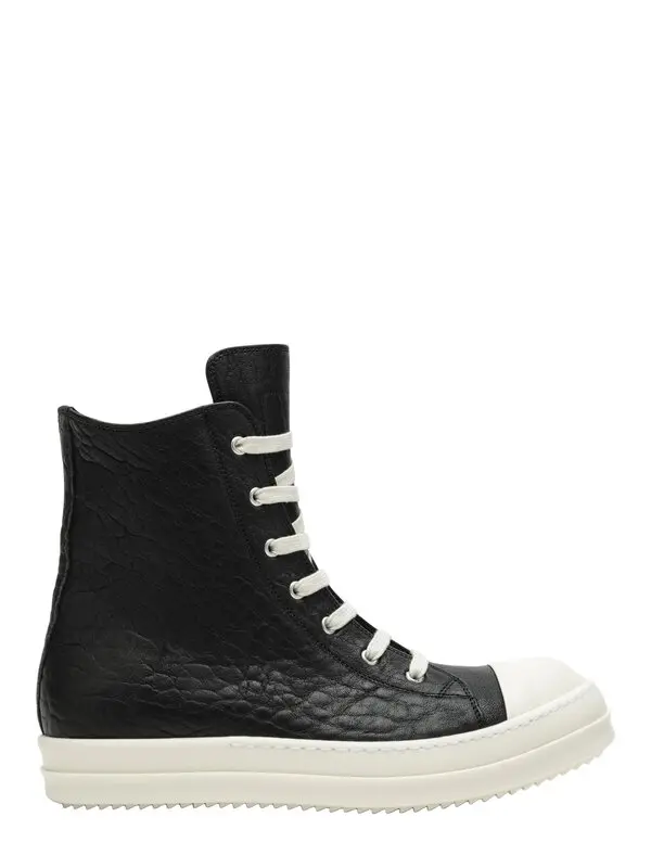 Rick Owens High-top Textured Leather Sneakers - Black