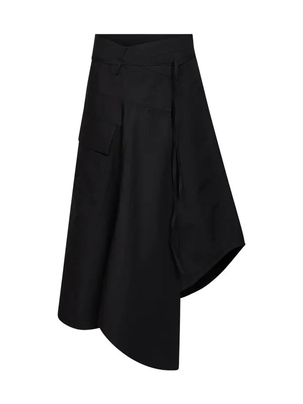Bottega Veneta Black Compact Cotton Canvas Long Asymmetric Skirt - Multicolor