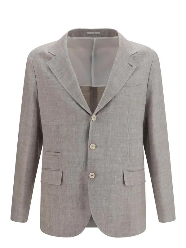 Brunello Cucinelli Deconstructed Linen And Wool Chevron Jacket - Cream