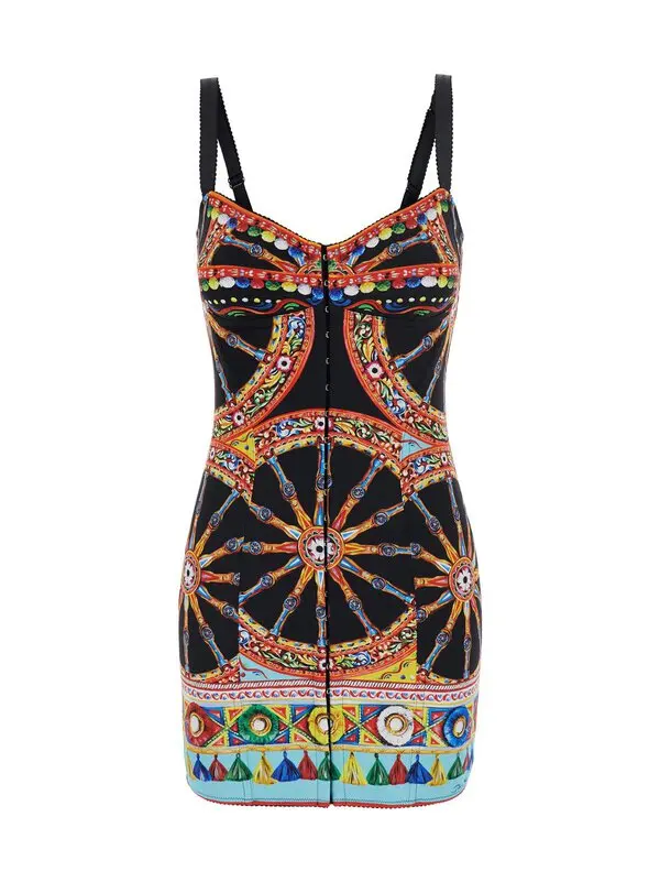 Dolce & Gabbana Sleeveless Mini Dress With All-over Carretto Print In Blend Cotton For - Multicolor