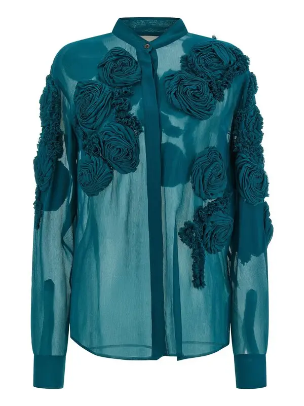 Dries Van Noten Floral Applique Semi-transparent Shirt - Green