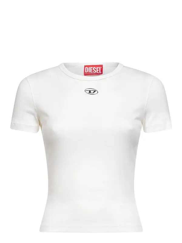 DIESEL® White Ribbed Stretch Jersey T-ele-long-od T-shirt - Multicolor