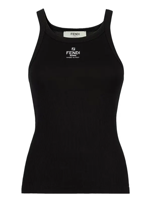 Fendi Ribbed Cotton Tank Top - Black