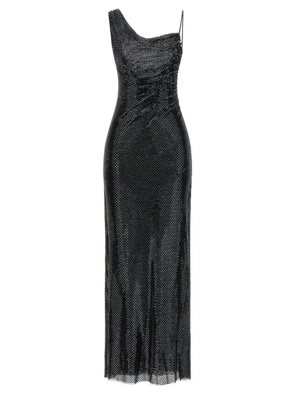 SELF-PORTRAIT Rhinestone Draped Maxi' Dress - Black