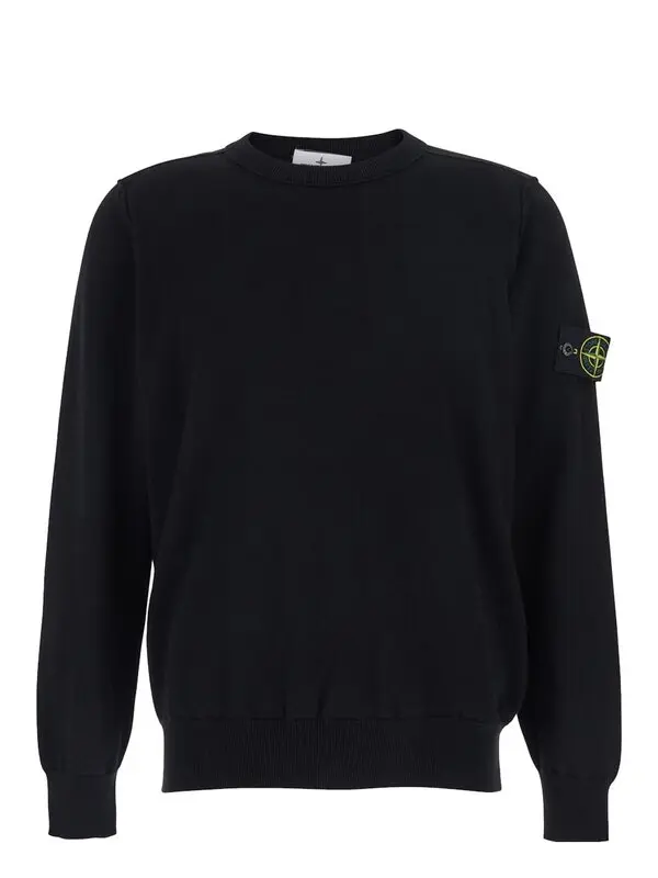 Stone Island Black T-shirt With Long Sleeves And Logo Patch On The Sleeve In Cotton For - Multicolor