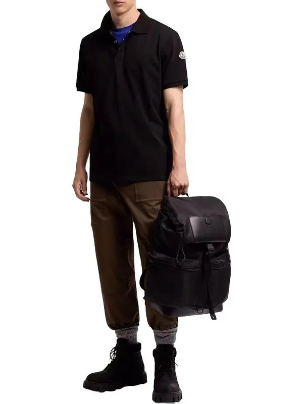 Moncler Cotton Piqué Polo Shirt With Logo - Black