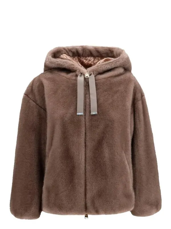 Herno Faux Fur Hooded Jacket - Brown