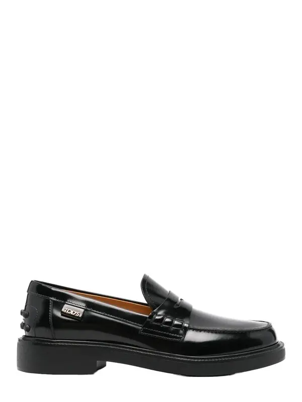 TOD'S Shaded Finishing Leather Penny Loafers - Black
